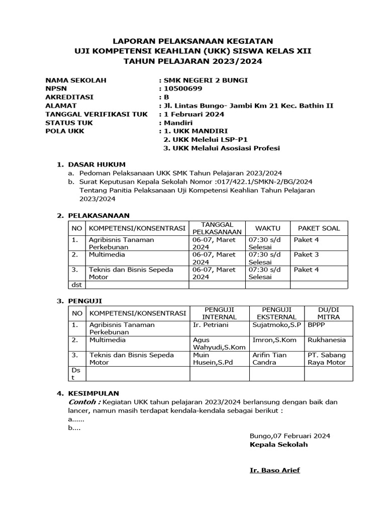 Laporan UKK SMKN 2 Bungi 2023/2024 | PDF