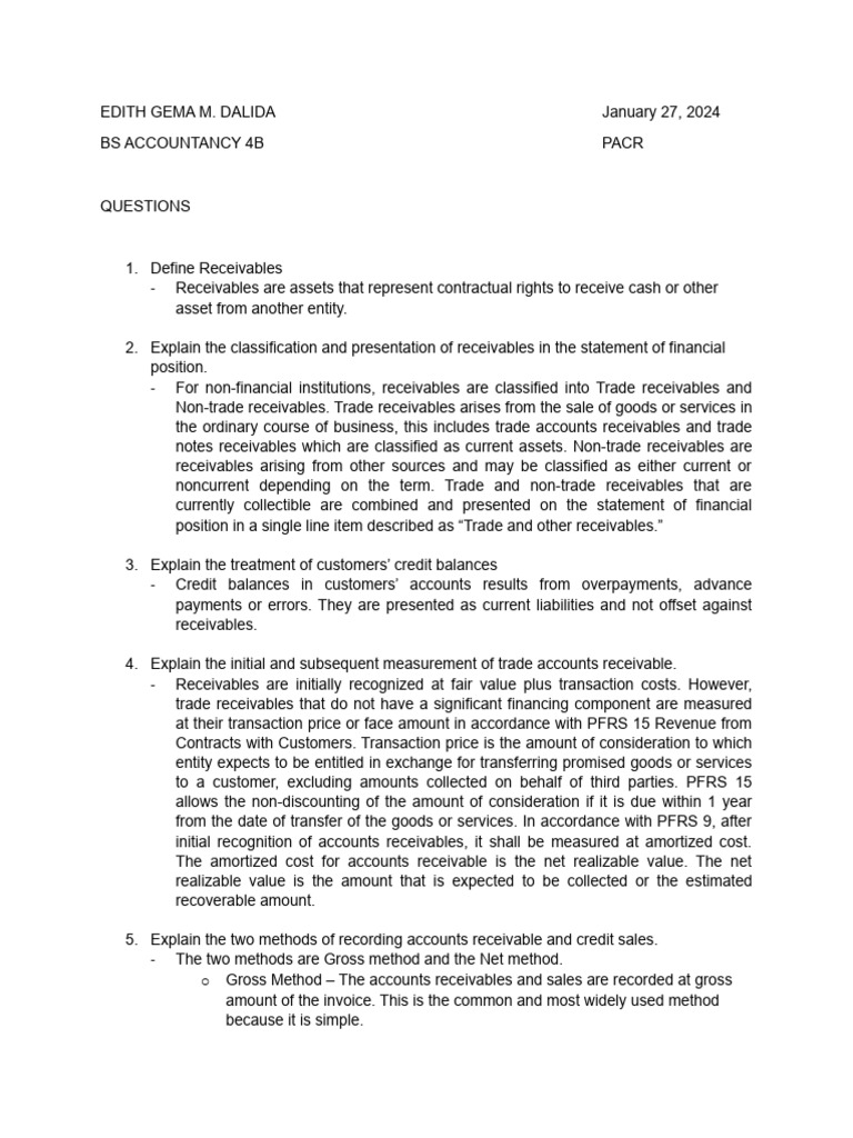 RECEIVABLES | PDF | Bad Debt | Debits And Credits