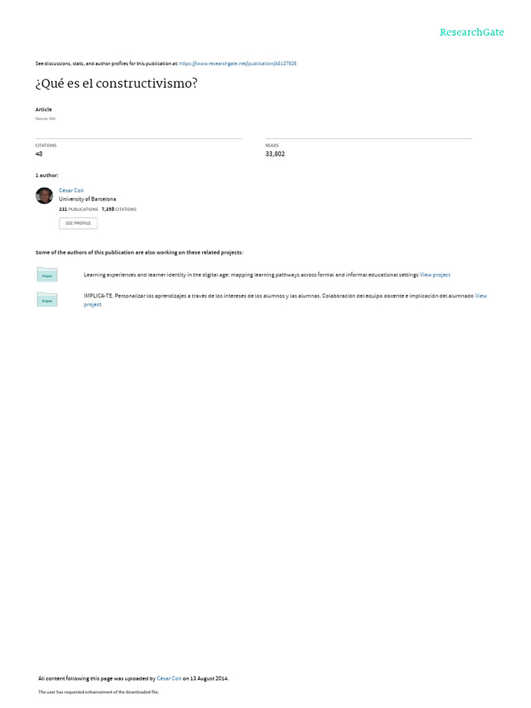 Que Es El Constructivismo | PDF | Aprendizaje | Sicología