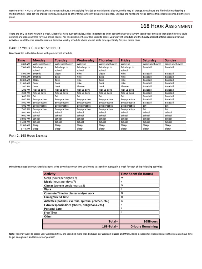 168 Hour Assignment Compatible Version | PDF | Course Credit | Homework