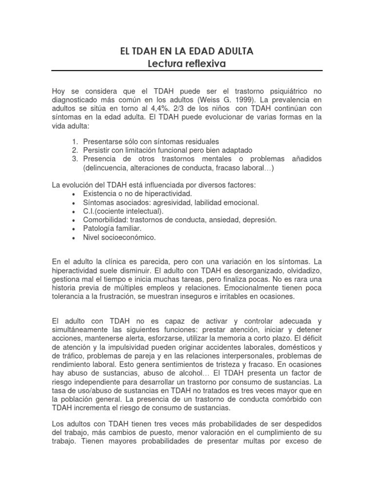 1.4 EL TDAH EN LA EDAD ADULTA (Lectura de Clase) | PDF | Desorden ... 1.4 EL TDAH EN LA EDAD ADULTA (Lectura de Clase) | PDF | Desorden ...