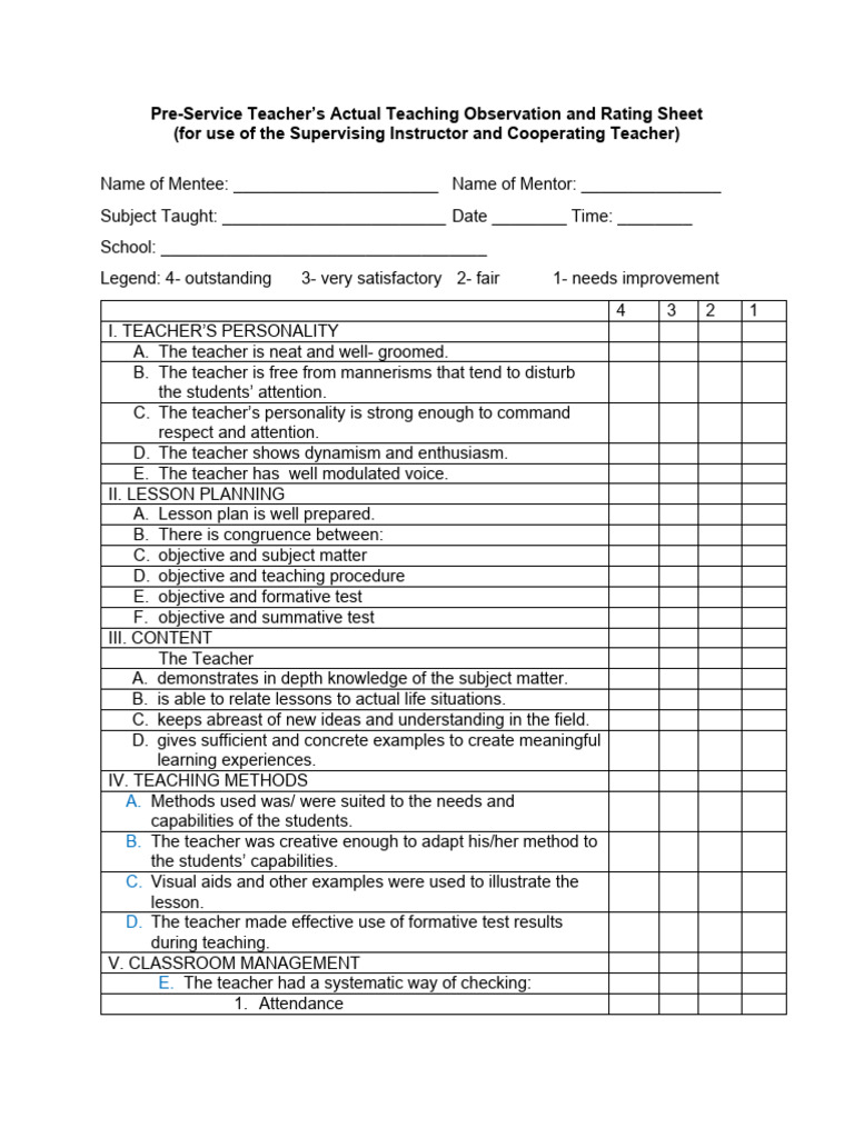 Evaluation Form For Student Teachers | PDF | Teachers | Learning