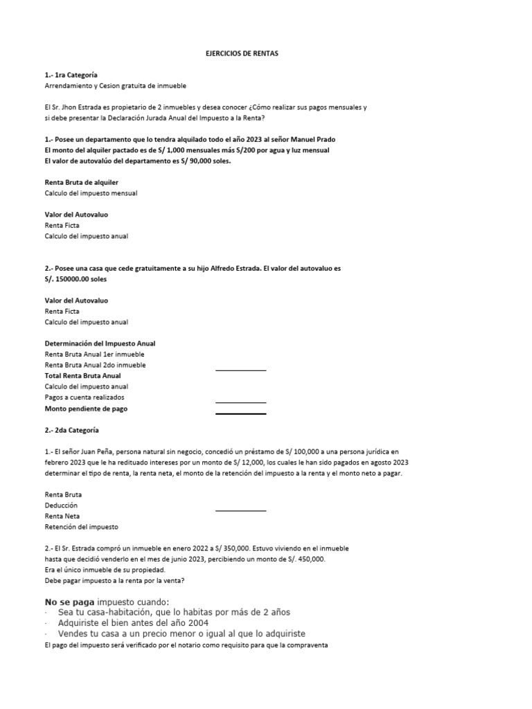 Ejercicios Sobre Impuesto A La Renta | PDF | Impuestos | Impuesto sobre la renta