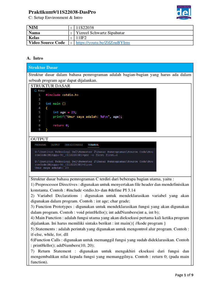 Struktur Dasar Pemrograman C dan Variabel | PDF