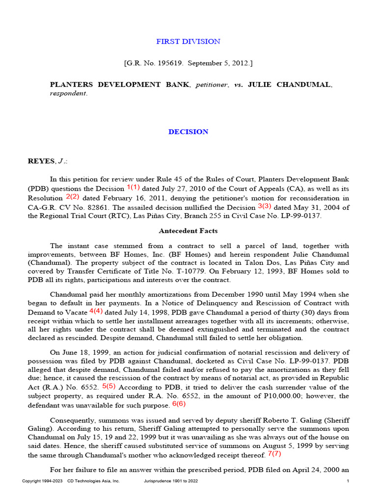 Planters Bank vs. Chandumal Case Review | PDF | Service Of Process ...