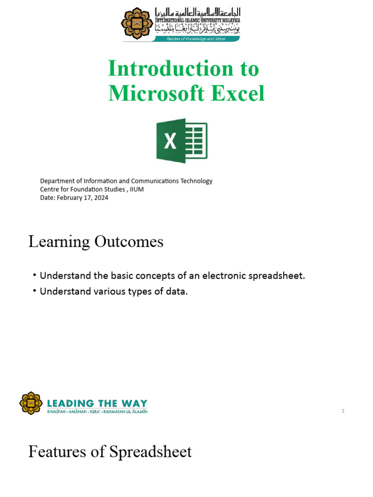 Topic 7 - Intro Microsoft Excel | PDF | Microsoft Excel | Spreadsheet