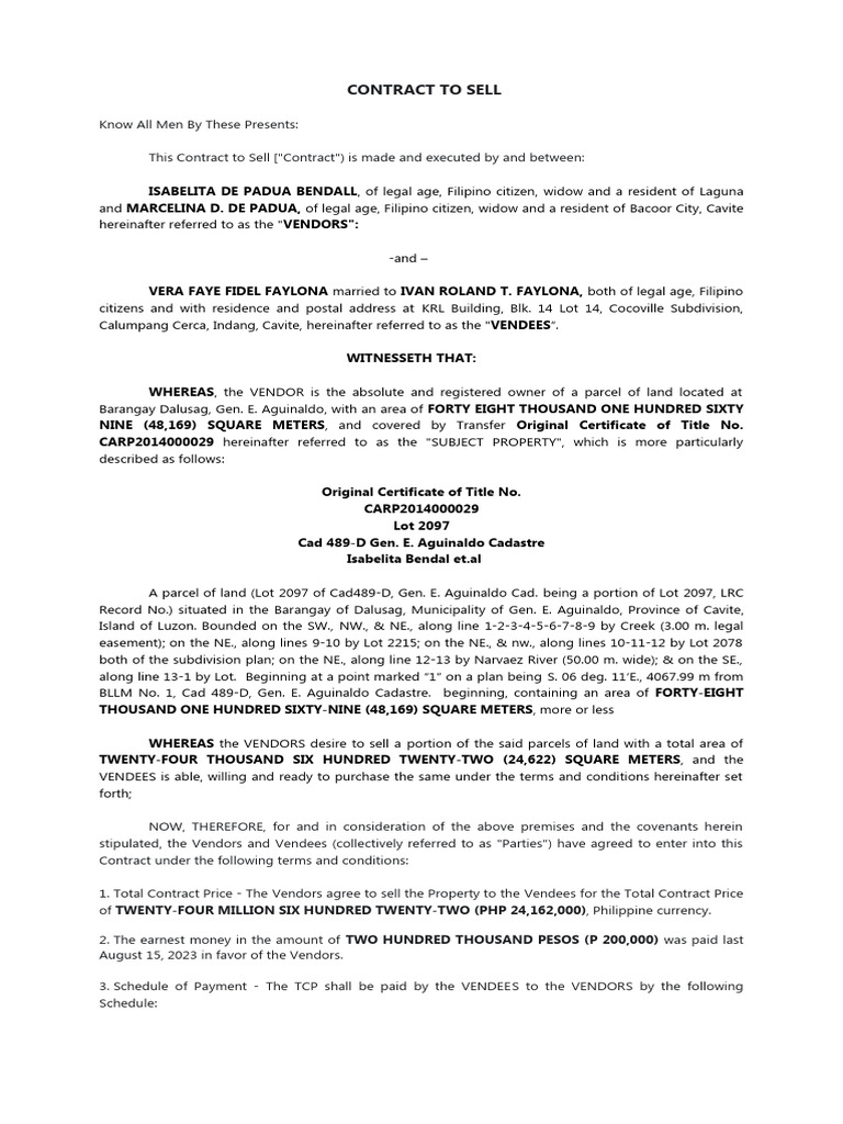 Contract to Sell Property in Cavite | PDF | Justice | Crime & Violence
