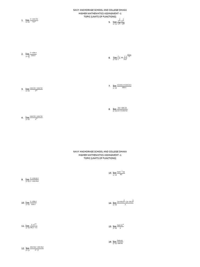 Limits 26 (Assignment) | PDF | Trigonometry | Trigonometric Functions Limits 26 (Assignment) | PDF | Trigonometry | Trigonometric Functions