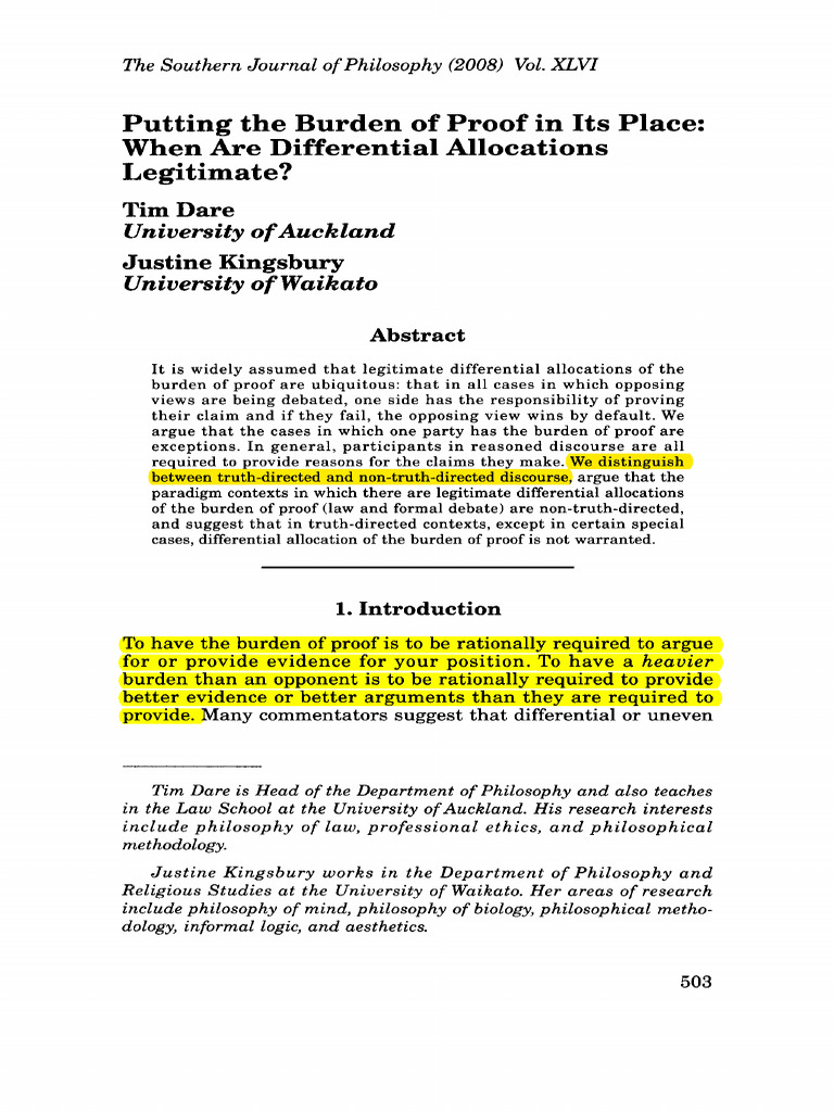 Burden of Proof in Discourse Analysis | PDF | Evidence | Burden Of ...
