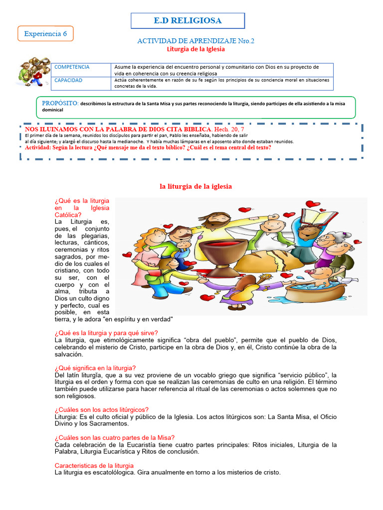 Ficha de Liturgia | Descargar gratis PDF | Liturgia | Misa (liturgia)