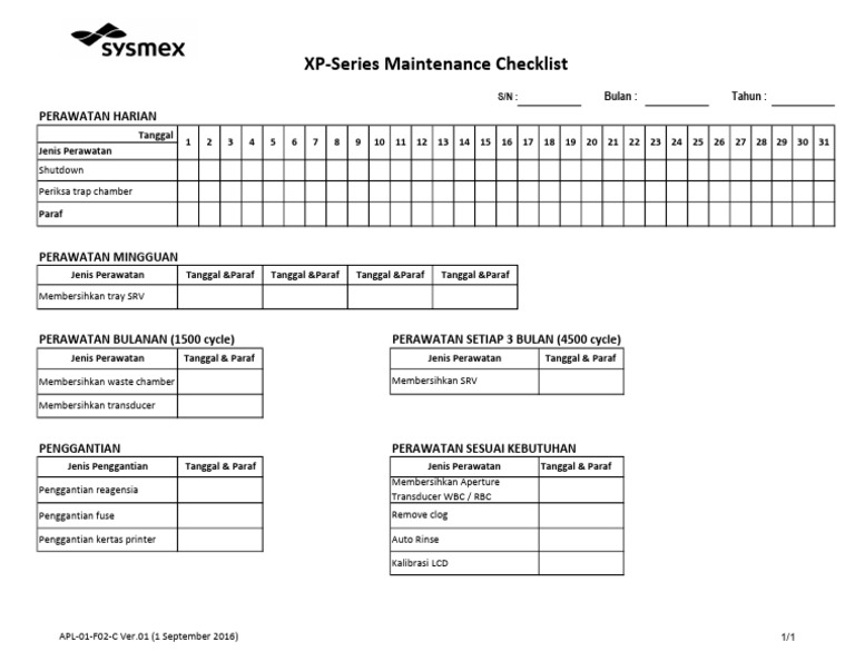 Checklist Perawatan Mesin XP-Series | PDF