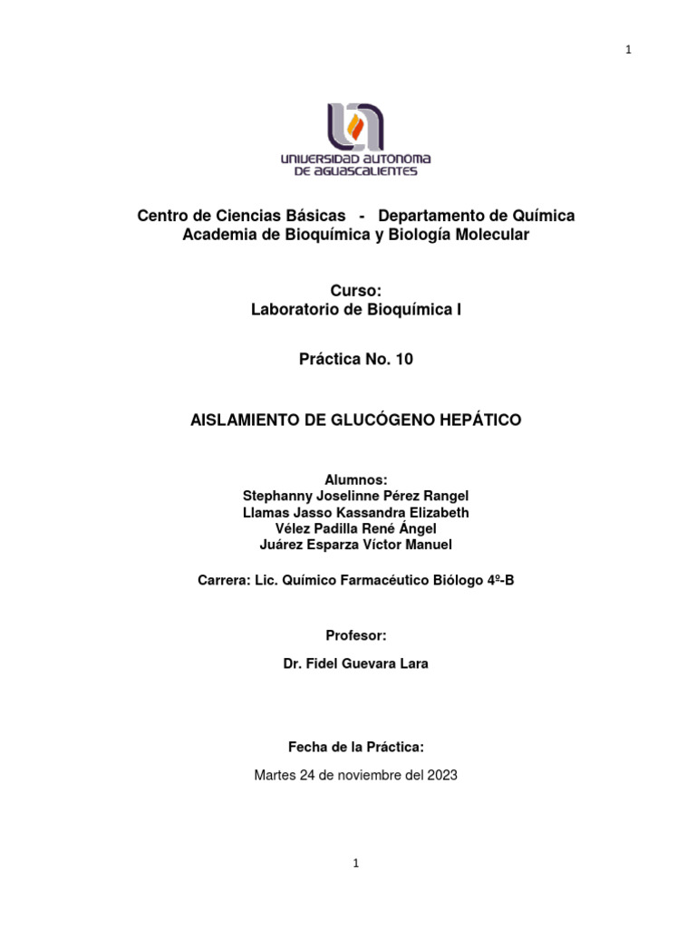 Perez Rangel Practica 10 | PDF | Glucógeno | Glucosa