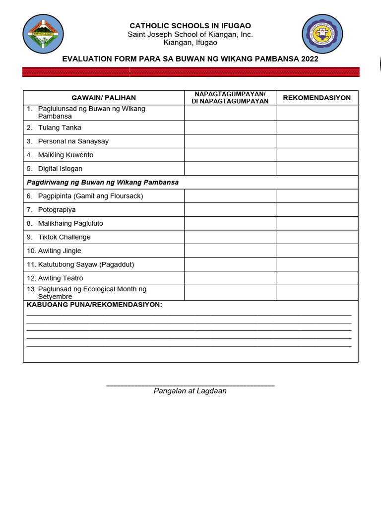 Evaluation Form-Buwan NG Wika | PDF
