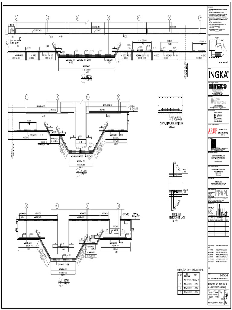 NMP GFC BM b4 ST t1 Re 001c Tower 1 Raft Reinforcement Details (Section) | PDF