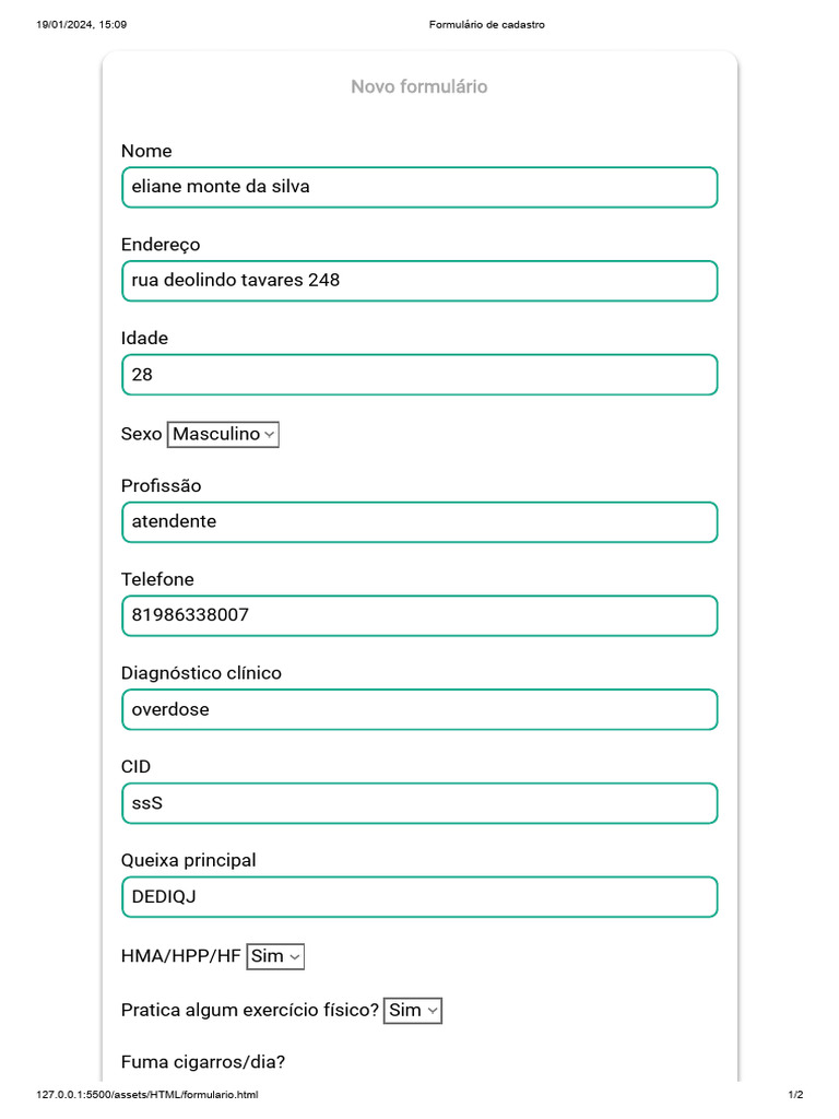 Formulário de Cadastro | PDF