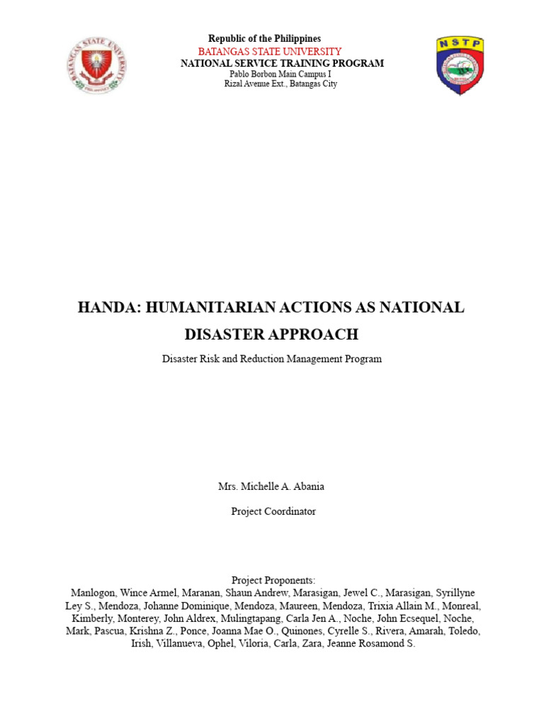 Handa Humanitarian Actions For National Disaster Approach | PDF ...
