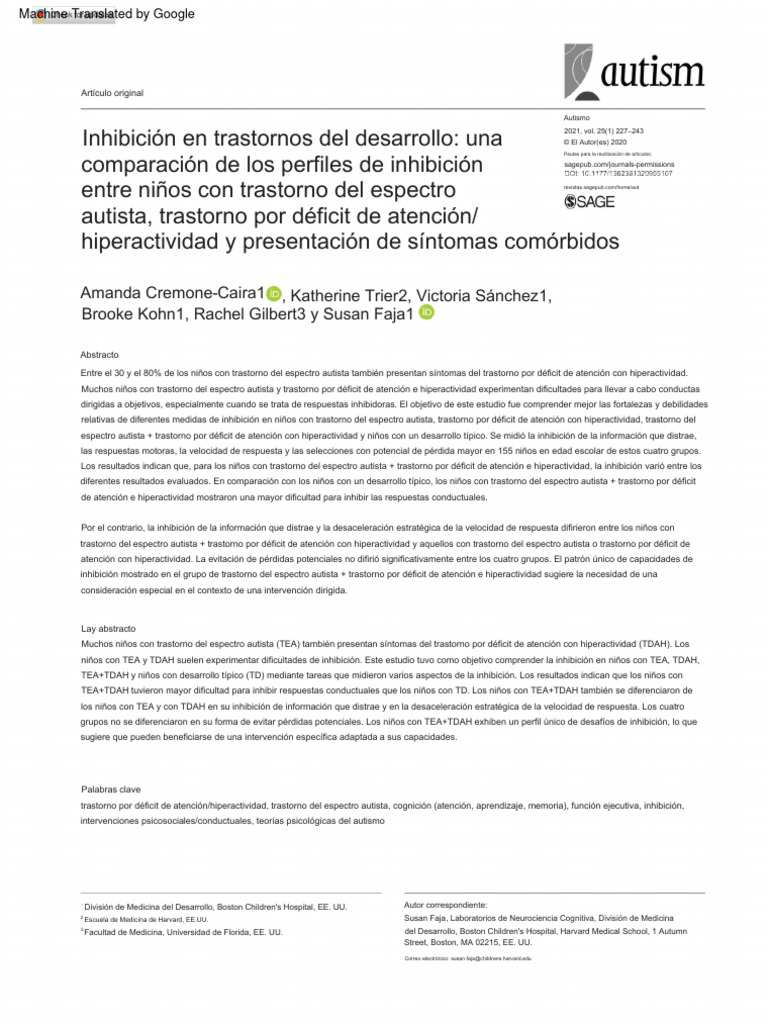 Cremone Caira Et Al 2020 Inhibition in Developmental Disorders A ...