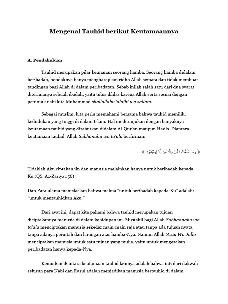 Keutamaan Tauhid dalam Islam | PDF