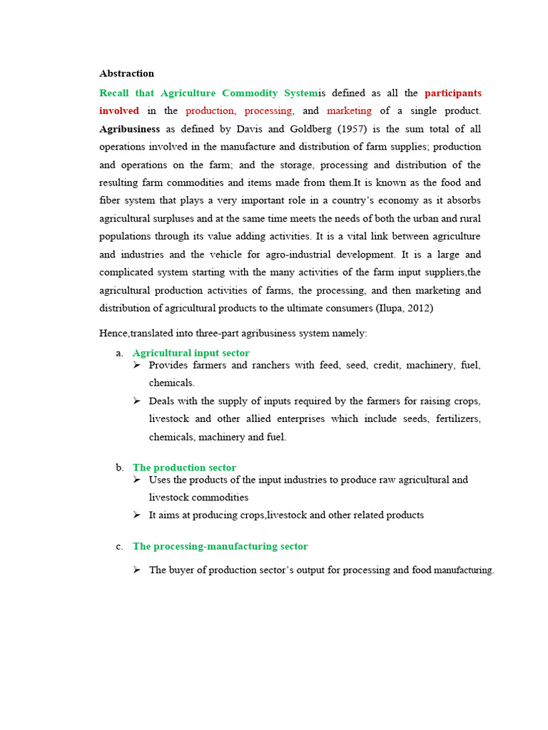 Overview of Agribusiness Commodity System | PDF | Agriculture ...