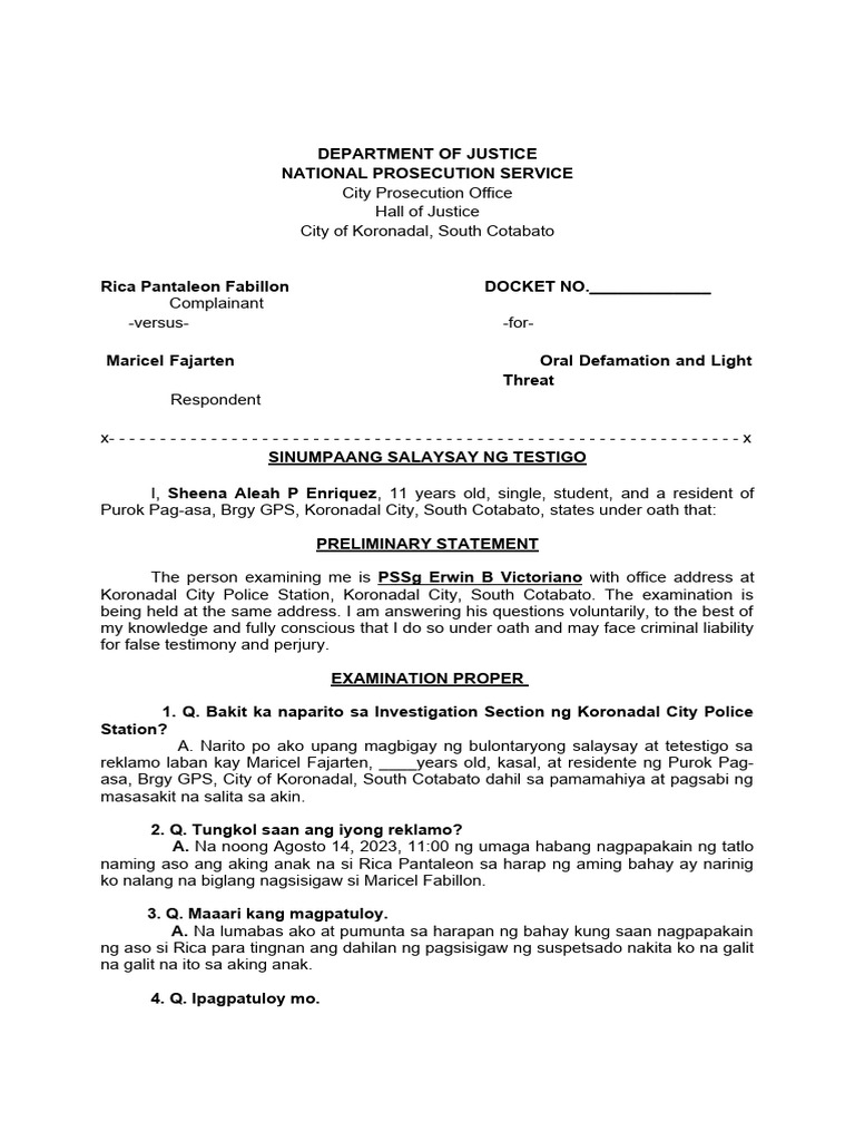 Fabillon Oral Defamation | PDF