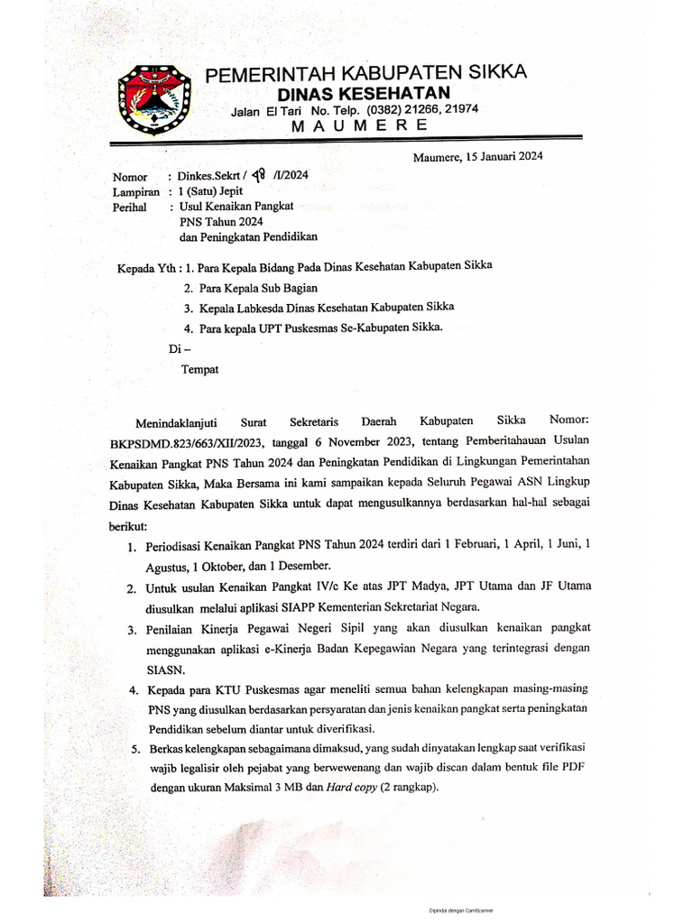 Surat Usul Kenaikan Pangkat PNS Tahun 2024 | PDF