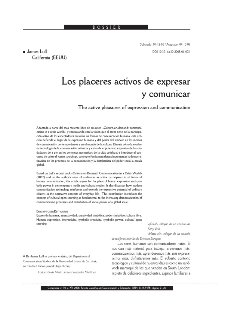 Lull - James - Placeres Activos de Expresar y Comunicar | PDF