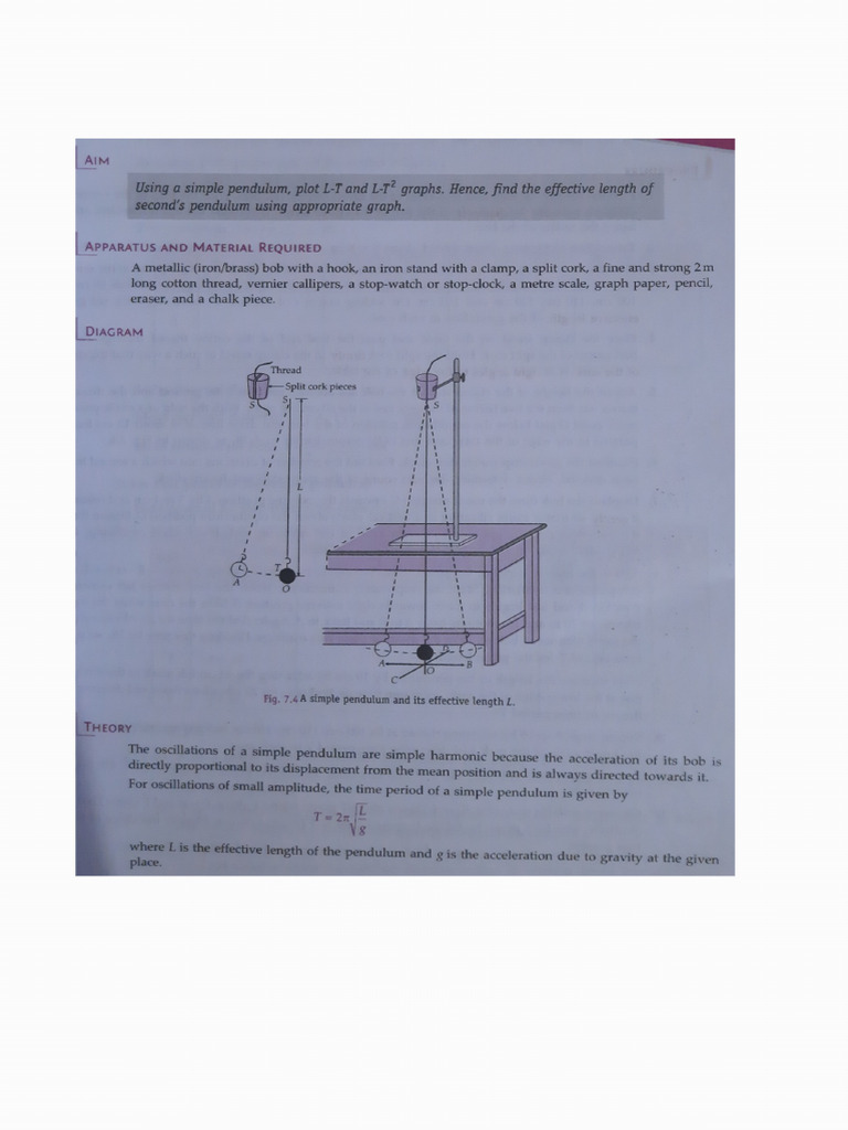Using A Simple Pendulum, Plot L-T and L-7 Graphs. Hence, Find The Effective Length of Second's ...