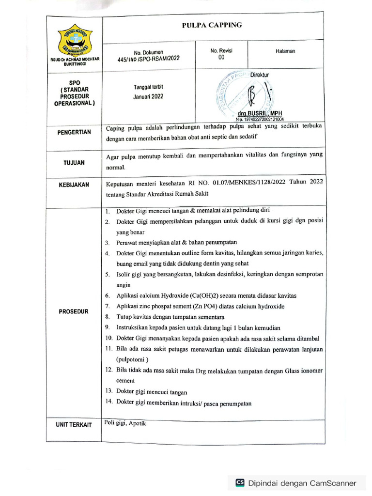 SOP Pulpa Capping | PDF