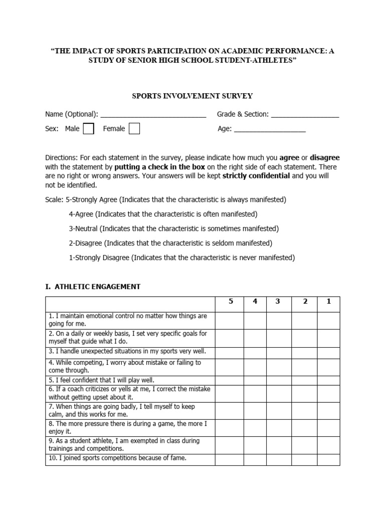 Sports Involvement and Academic Performance Survey | Download Free PDF ...