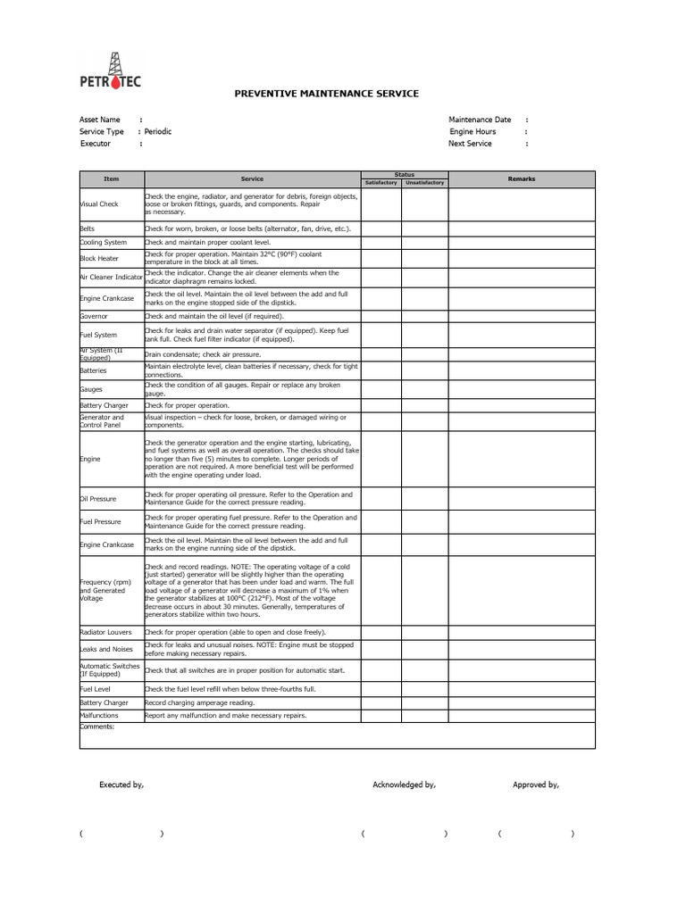Preventive Maintenance Service | PDF | Electric Generator | Physical ...
