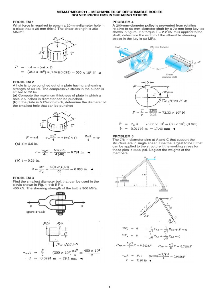 Solved Problems Shear Stress | PDF | Stress (Mechanics) | Strength Of ...