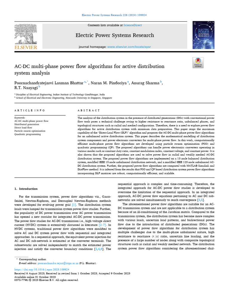 2024 - AC-DC Multi-Phase Power Flow Algorithms For Active Distribution System Analysis ...
