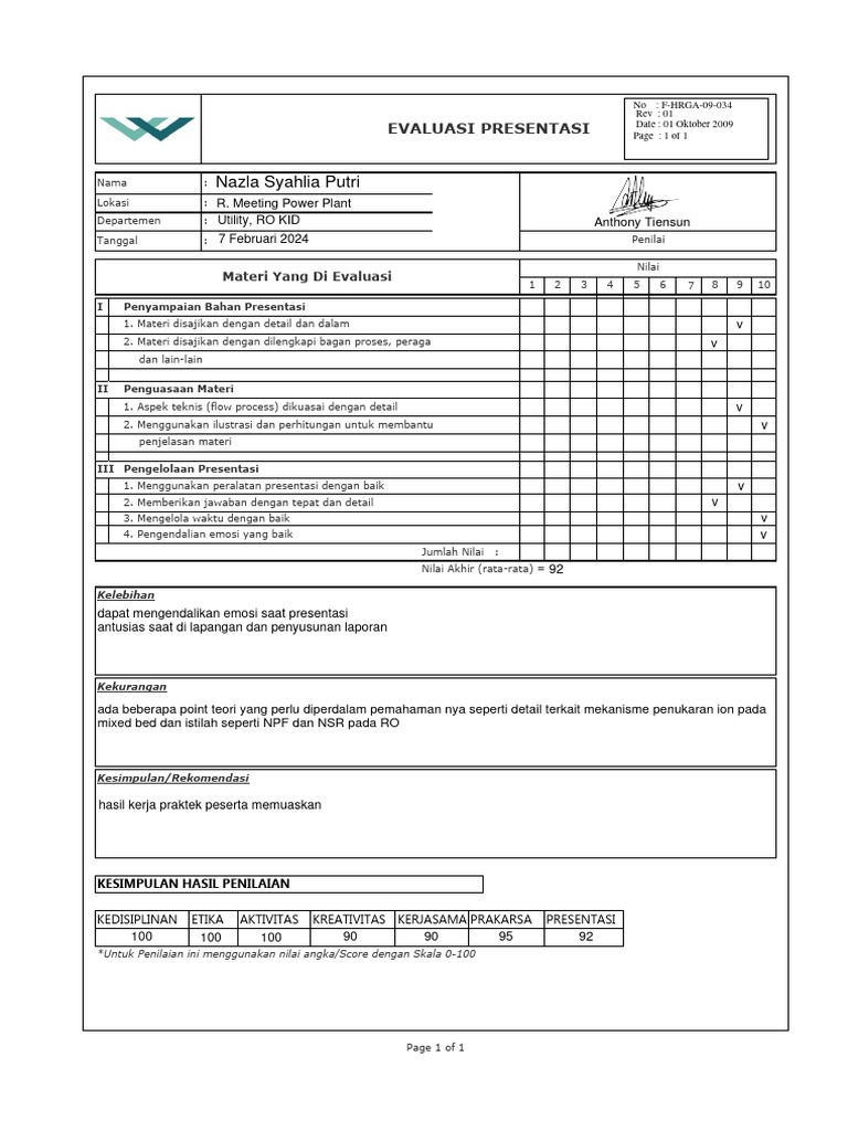 Evaluasi Presentasi PKL | PDF