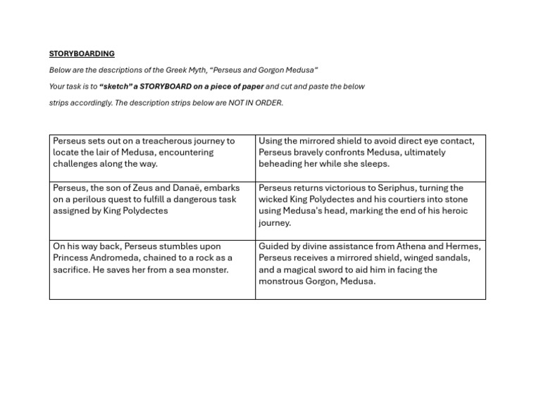 Perseus and Medusa - Storyboard Strips Rearrange Practice-1 | PDF