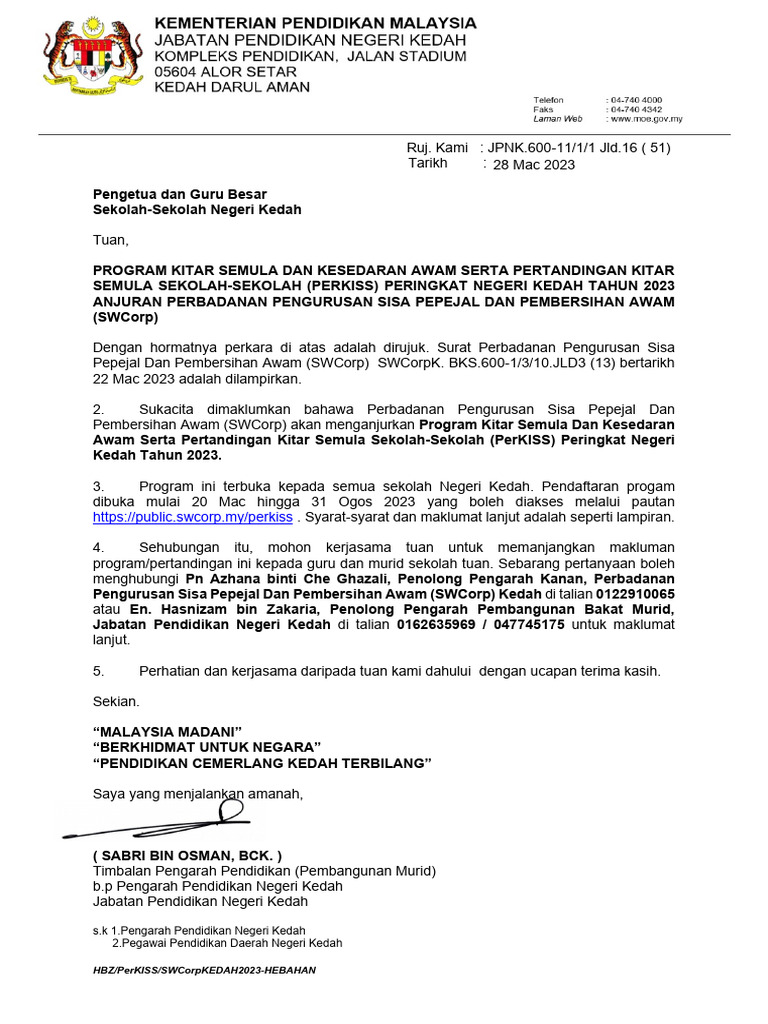 Program Kitar Semula Dan Kesedaran Awam Serta Pertandingan Kitar Semula