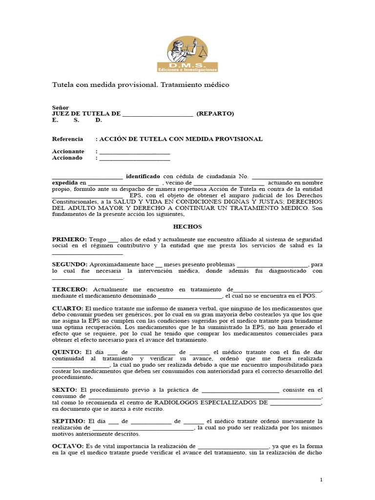 Tutela Tratamiento Medico Con Medida Provisional | PDF | Adultos ...