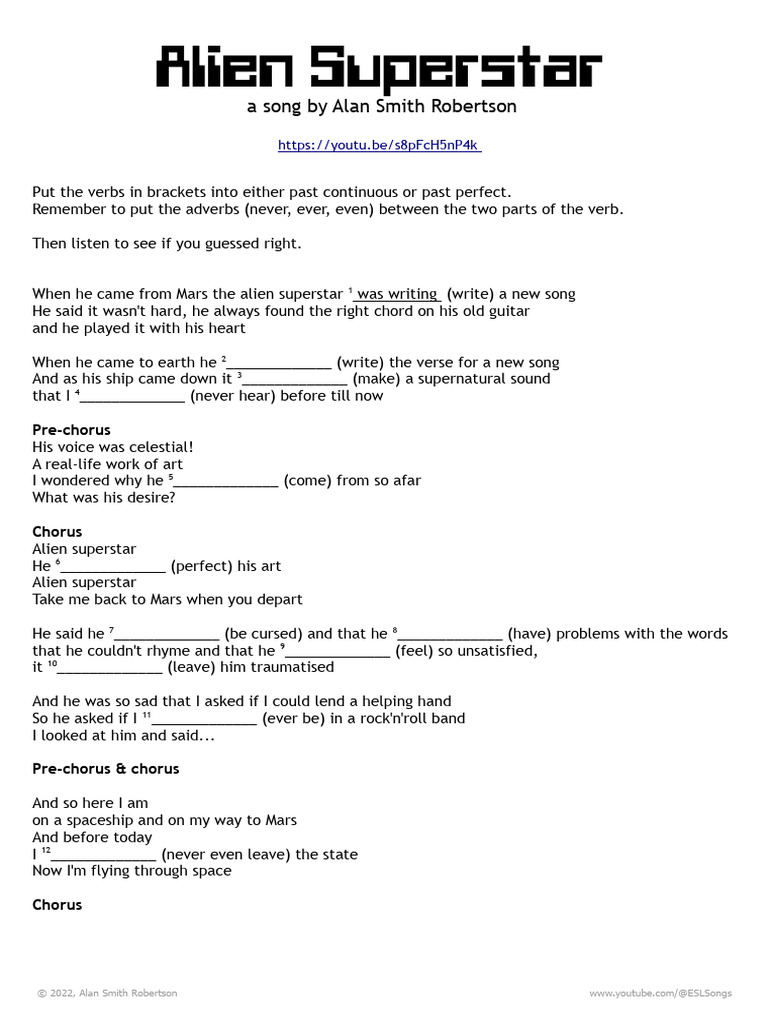 Alien Superstar Worksheet | Download Free PDF | Song Structure ...