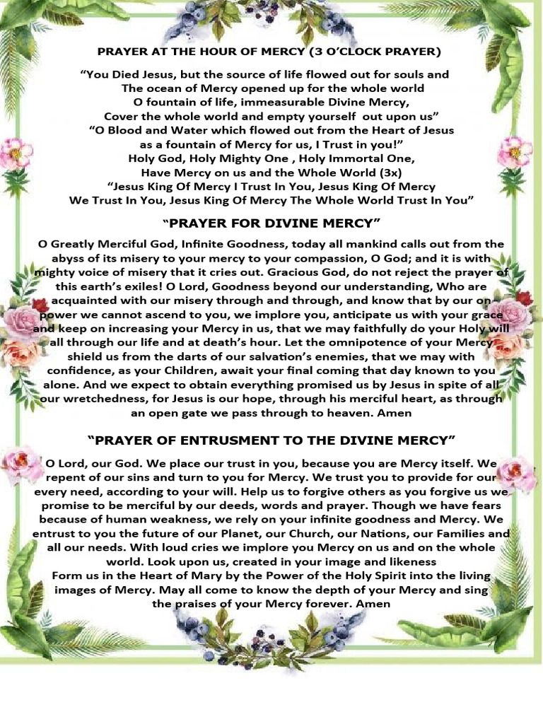 3 Oclock Prayer at The Hour of Mercy | PDF | Mercy | Metaphysics Of ...