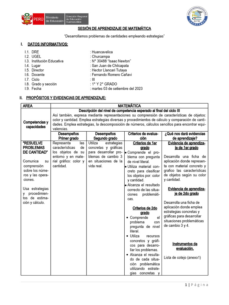 Sesion de Aprendizaje Cambio 1 y 3 y Combinacion 1 | PDF | Aprendizaje | Evaluación