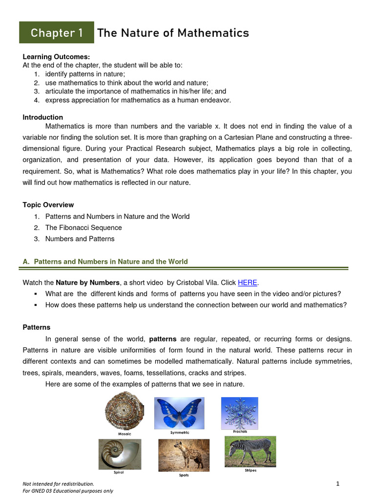 GNED 03 Chapter 1 | PDF | Pattern | Mathematics GNED 03 Chapter 1 | PDF | Pattern | Mathematics