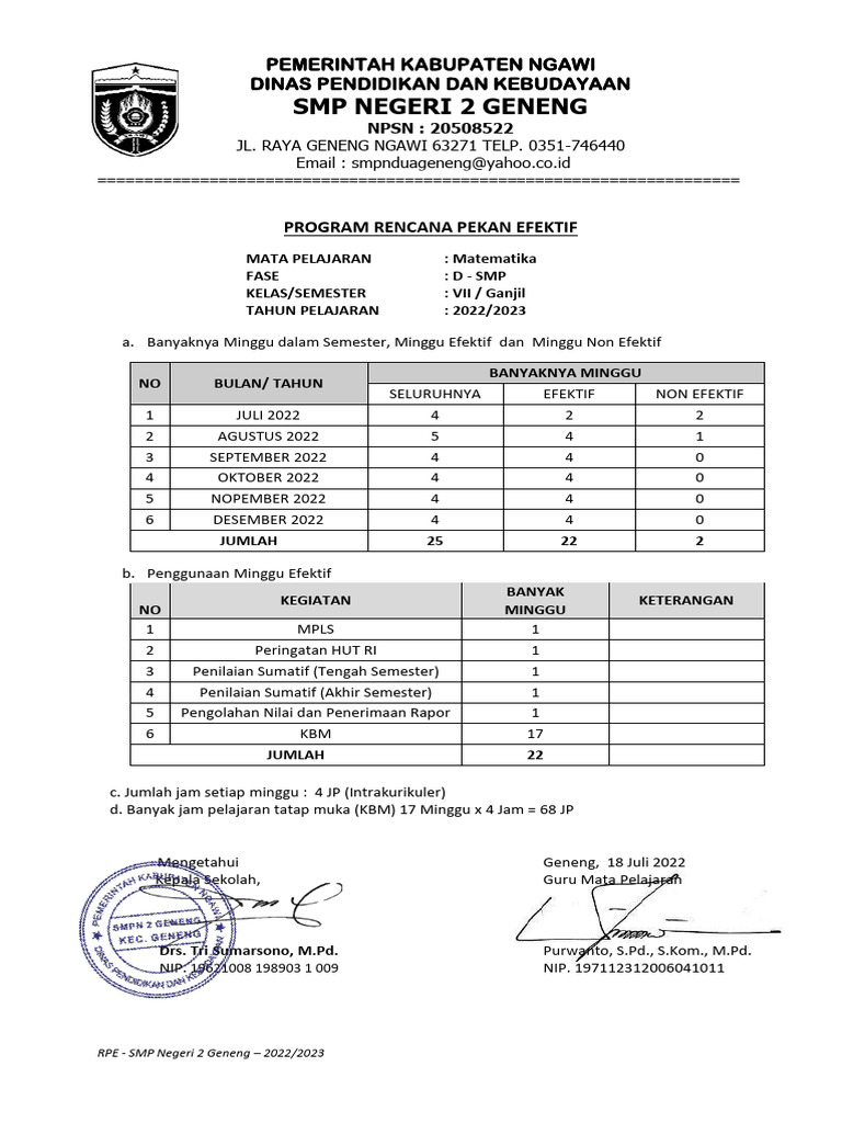 Contoh - RPE - Klas - 7 - Matematika | PDF