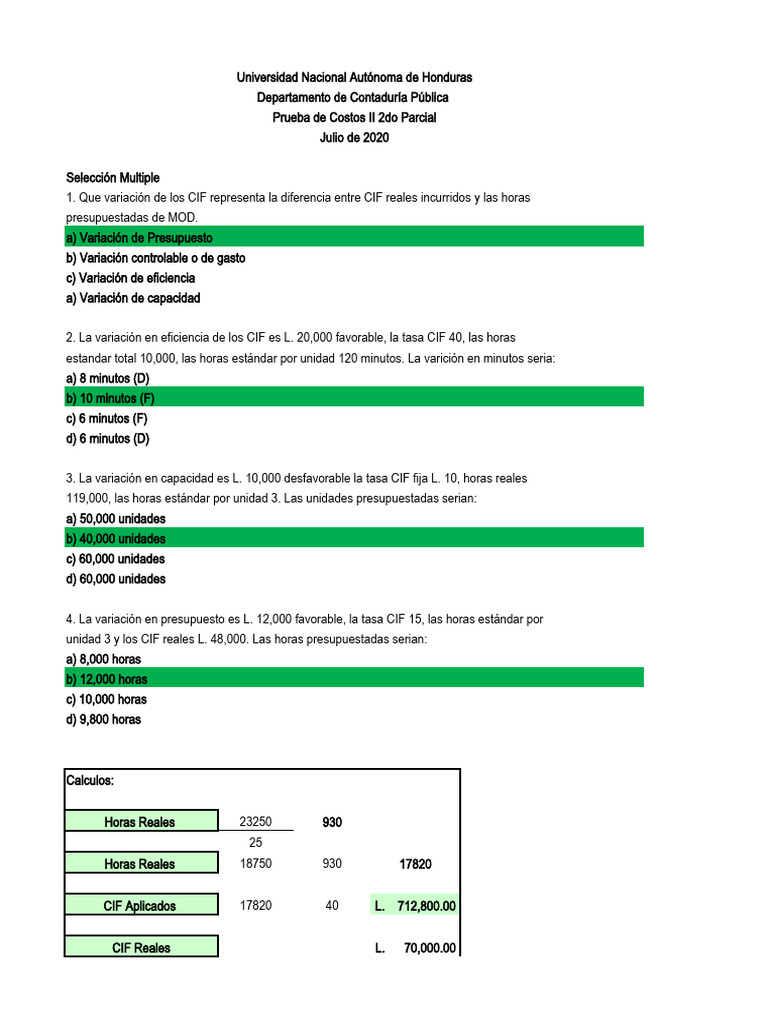 Prueba de Costos II: Variaciones CIF | PDF | Presupuesto | Dinero