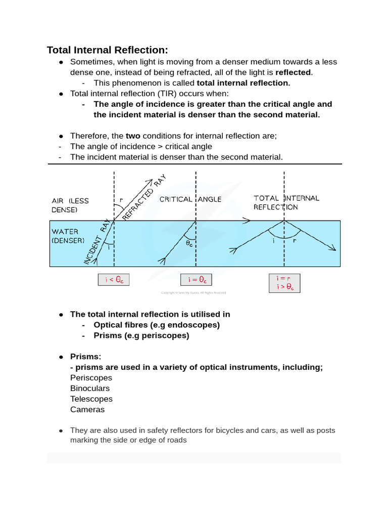 Physics of Total Internal Reflection | PDF | Elementary Geometry ...