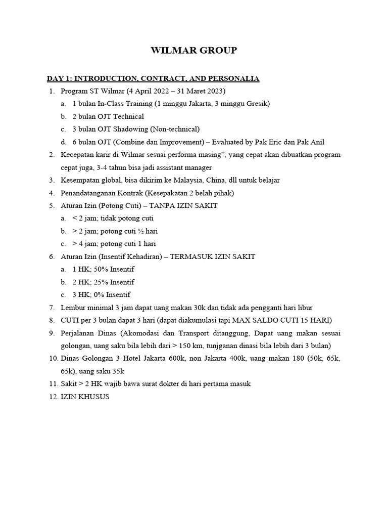 Program Pelatihan ST Wilmar 2022-2023 | PDF