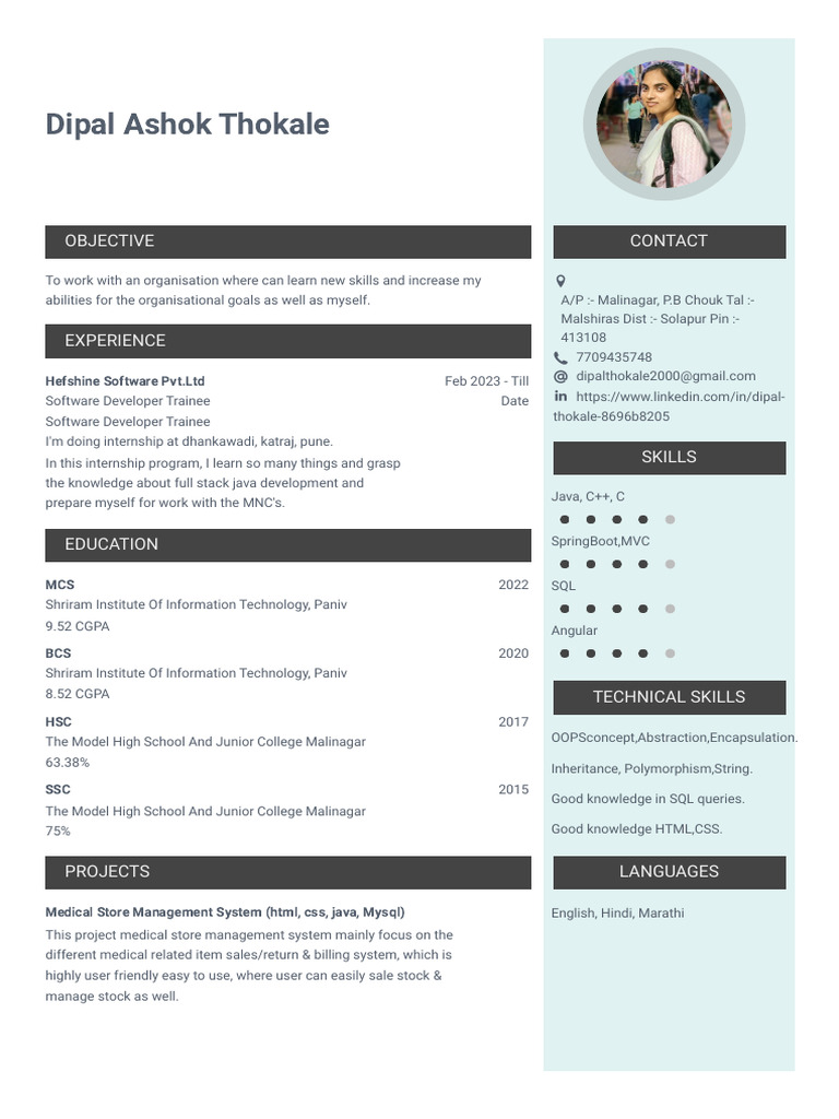 Dipal Ashok Thokale Resume | PDF | Programming Paradigms | Software Engineering