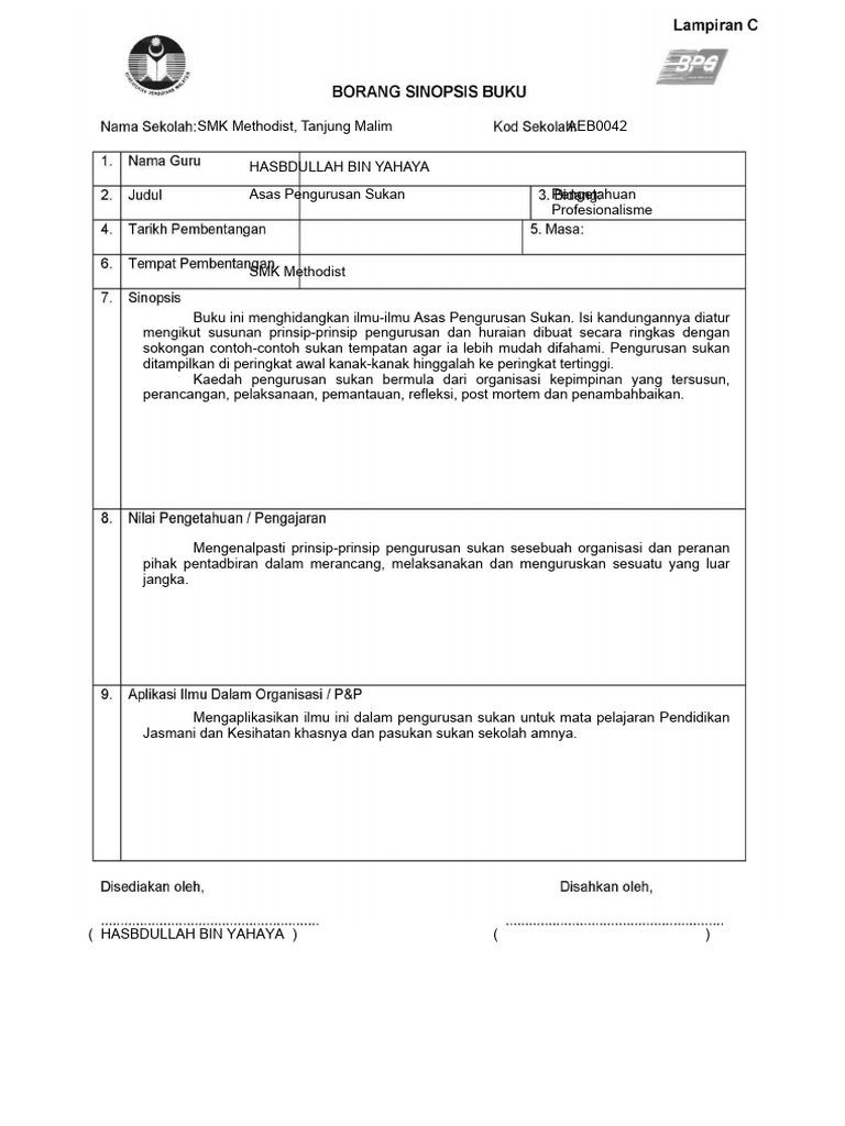 Borang Sinopsis Buku Pdf