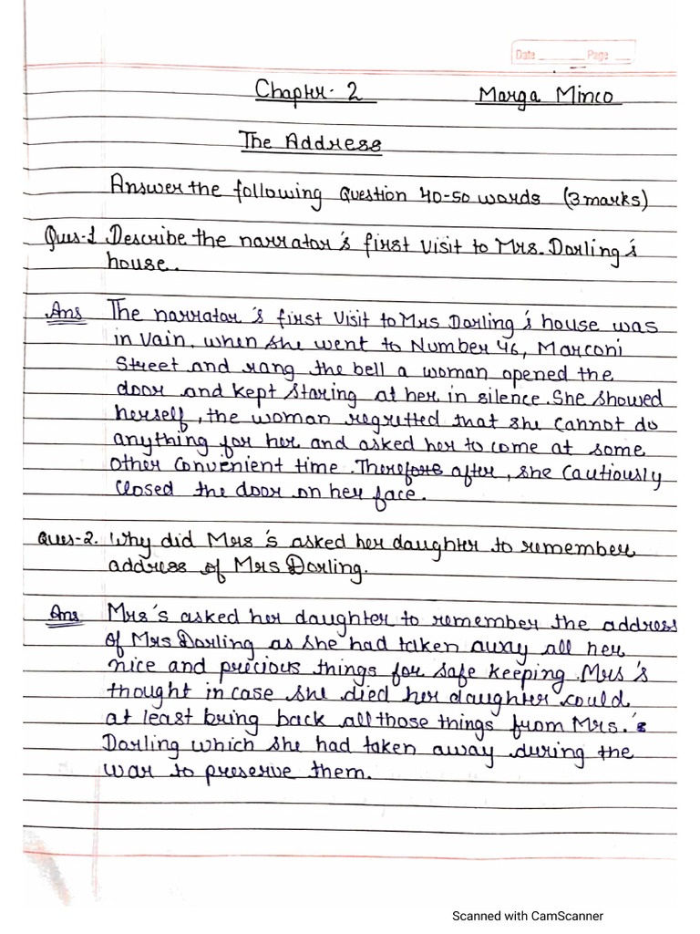 Class 11 English (Snapshot) Chapter 2 The Address Question Answer PDF | PDF