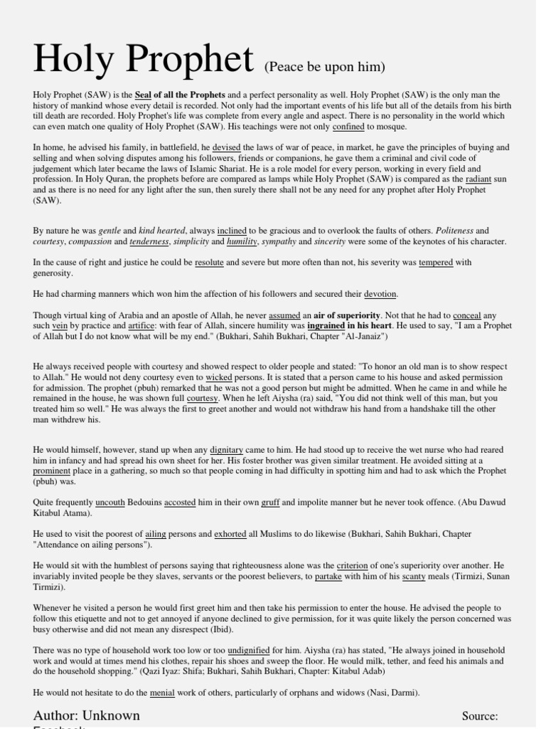 Holy Prophet PBUH | PDF | Muhammad | Prophets And Messengers In Islam