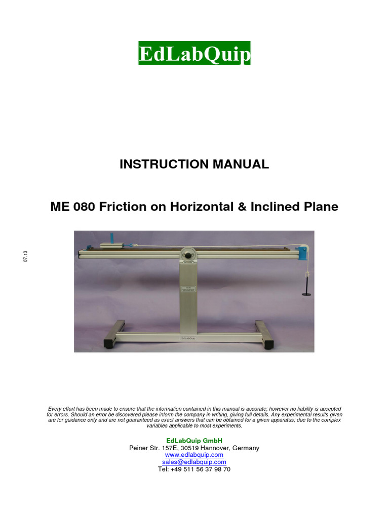 ME 080 Friction On Horizontal and Inclined Plane - EdLabQuip - 2013 ...