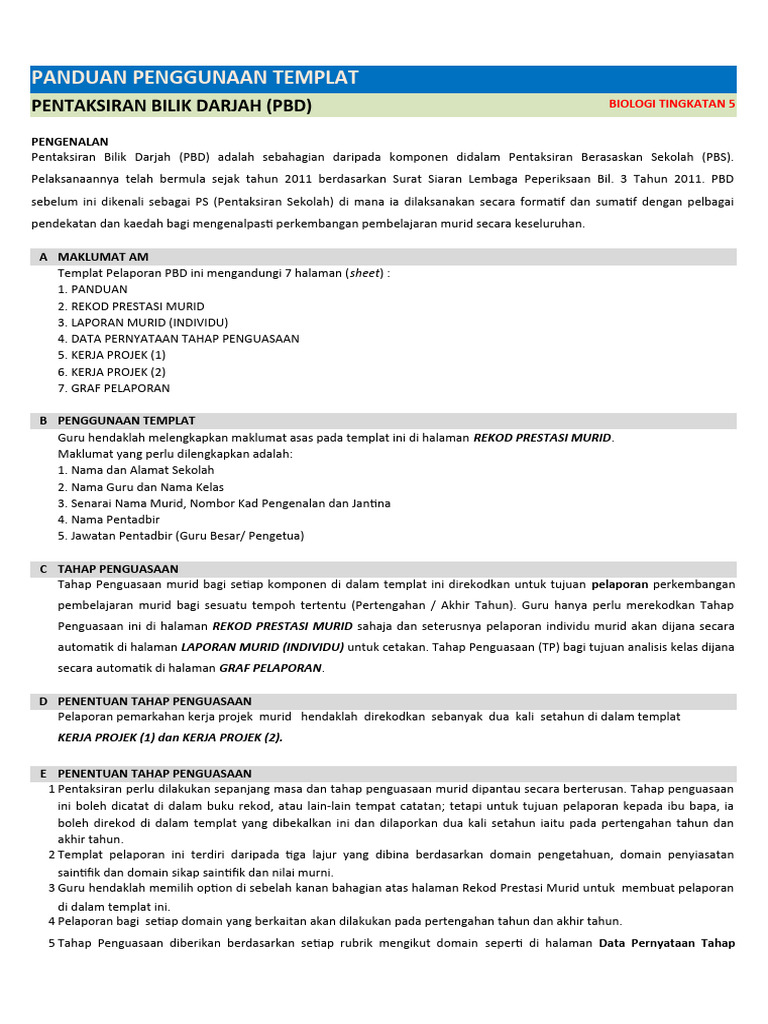 Templat Pelaporan PBD KSSM Biologi T5 | PDF